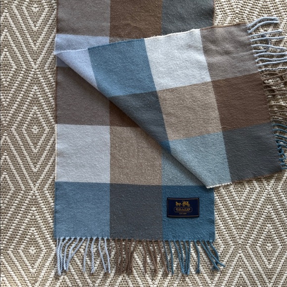 Coach | Accessories | Coach Plaid Scarf In Blue And Brown | Poshmark